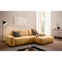 Home Affaire Ecksofa &raquo;TORGE (264cm), Schlafsofa in Cord, Samtvelours o Struktur fein, L-Form&laquo; Schlaffunktion, Bettkasten, Liegefl&auml;che: 125/210 cm gelb