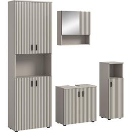 Welltime Badm&ouml;bel-Set &raquo;MANI, 4-tlg. Badkombination, Paneeloptik&laquo; Set, Set, best. aus: 1 Hochschrank, 1 Spiegelschrank, 1 WBU, 1 Badschrank, 4 Stk. tlg
