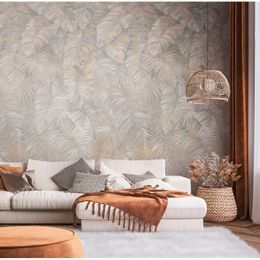 Livingwalls living walls Fototapete &raquo;Fototapete Palmen&laquo; gemustert matt neutral glatt Tapete Natur Palmenbl&auml;tter Dschungeltapete Tapeten Wohnzimmer modern braun 