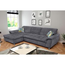 DOMO collection Ecksofa &raquo;FRANZI 278x170x81 cm, Steppung im Sitzbereich, L-Form&laquo; ohne Funktion, Chenille, dunkelgrau grau Flachgewebe (100% Polyester);