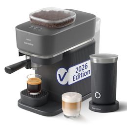PHILIPS baristina Espressomaschine &raquo;BAR308/60 mit Mahlwerk f&uuml;r ganze Bohnen, Milchaufsch&auml;umer inkl.&laquo; 16 bar Pumpendruck, Schwarzgrau 1 