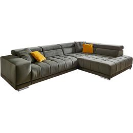 Die PlanBar Ecksofa &raquo;MP-IN15053 L-Form breiter Schenkel&laquo; mit Kopfteilverstellung, wahlweise mit manueller Vorziehbank grau 100% Polyester B/H/T: 323cm