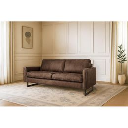 OTTO home 3-Sitzer &raquo;Pinto, 206 cm, Cord, Chenille, Lederoptik&laquo; mit Keder, schwarze Metallf&uuml;&szlig;e, Wellenunterfederung braun Kunstleder (65% Polyester, 35