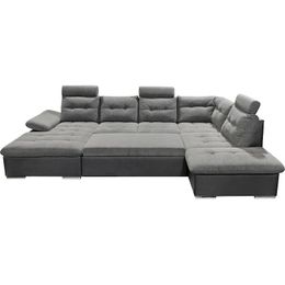ED EXCITING DESIGN Wohnlandschaft &raquo;Jakarta U-Form mit Bettfunktion, Bettkasten&laquo; Armteilverstellung, Kopfst&uuml;tzen & 3 Nierenkissen schwarz Lederl.: 40% 