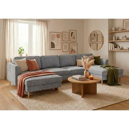 Home Affaire Wohnlandschaft &raquo;Booster, whlw. mit Schlaffunktion & Bettkasten, Fu&szlig; Buche lackiert&laquo; Sofa in U-Form, Breite 305 cm, in Cord oder Struktur 