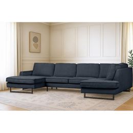 OTTO home Wohnlandschaft &raquo;Pinto, 350 cm, U-Form, XXL, mit Ottomanen&laquo; Cord, Chenille, Lederoptik, mit Keder, Metallf&uuml;&szlig;e, Wellenunterfederung blau Luxus