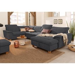 Home Affaire Wohnlandschaft &raquo;Lyla U-Form&laquo; wahlweise mit R&uuml;ckenfunktion und zus&auml;tzlich mit Bett + Bettkasten grau Feinstruktur weich (100% Polyester);