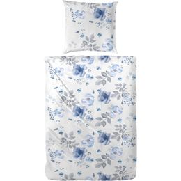 Primera Bettw&auml;sche &raquo;Biber Bettw&auml;sche "Flowerful"&laquo; 2 Stk. Mit romantischen Blumen blau Biber, Obermaterial: 100% Baumwolle B/L: 135cm x 200cm, 1 Stk., 1 Stk., 