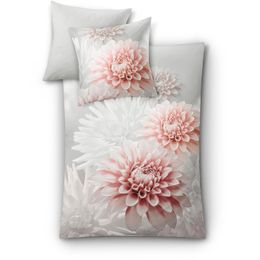 Kleine Wolke Bettw&auml;sche &raquo;Dalie&laquo; 2 Stk. mit floralem Dessin silber Mako-Satin, Obermaterial: 100% Baumwolle B/L: 135cm x 200cm, Mako-Satin, B/L: 80cm x 80cm, 2 Stk.