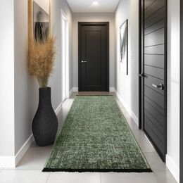 Ayyildiz Teppiche Teppich &raquo;SPACE 1900, auch als L&auml;ufer&laquo; rechteckig 7 mm H&ouml;he L&auml;ufer, Kurzflor, Boho, Vintage, Wohnzimmer gr&uuml;n Chenille B : 80cm 1 Stk., 7mm, L: 250cm