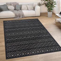 Paco Home Teppich &raquo;Livorno 673&laquo; rechteckig 14 mm H&ouml;he Uni-Farben, Scandi, Rauten Muster, Hoch-Tief Effekt, Outdoor geeignet grau Polypropylen B : 80cm 1 Stk., 