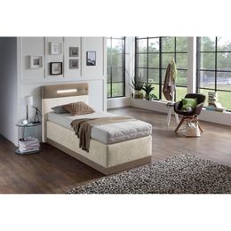 Westfalia Schlafkomfort Boxspringbett mit LED-Beleuchtung beige Bezug Obermatratze 100% Polyester, waschbar bis 60&deg;C;Bezug Unterbox und Kopfteil: Mikrofaservelours (100% 