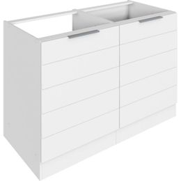 KOCHSTATION Sp&uuml;lenschrank &raquo;KS-Luhe&laquo; 120 cm breit, hochwertige MDF-Fronten mit waagerechter Lisene wei&szlig; MDF wei&szlig;, B/H/T: 120cm x 82cm x 60cm, T&uuml;ren: 2 