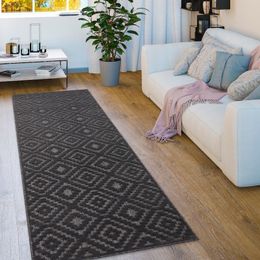 Paco Home Teppich &raquo;Livorno 672&laquo; rechteckig 14 mm H&ouml;he Uni-Farben, Scandi, Rauten Muster, Hoch-Tief Effekt, Outdoor geeignet grau Polypropylen B : 80cm 1 Stk., 