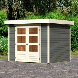 Karibu Gartenhaus &raquo;Arnis 3&laquo; naturbelassen oder terragrau grau Holzwerkstoff ohne Fu&szlig;boden, ohne Dacheindeckung