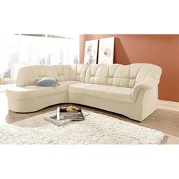 DOMO collection Ecksofa &raquo;Papenburg, zeitlose R&uuml;ckensteppung, elegante Armlehne, L-Form&laquo; mit Ottomane, wahlweise mit Bettfunktion beige Kunstleder 