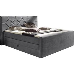 Home Affaire Boxspringbett &raquo;Atlanta&laquo; inklusive Topper und Bettkasten grau Kunststoff, Massivholz, Stoff Struktur fein Kunststoff Massivholz Stoff, 