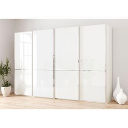 Musterring Schwebet&uuml;renschrank &raquo;Imola W&laquo; inkl. Einlegeb&ouml;den und Kleiderstangen, mit Glast&uuml;ren und Aufleistungen wei&szlig; Floatglas, Holzwerkstoff B/H/T: 327,9cm x 