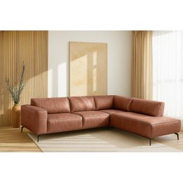 Home Affaire Ecksofa &raquo;LORCAN mit Metallf&uuml;&szlig;en, Breite 275 cm, weiches Sitzgef&uuml;hl&laquo; Metallf&uuml;&szlig;e, Lederoptik, Struktur, Boucl&eacute; braun 65% Polyester, 35% 