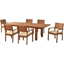 Merxx Garten-Essgruppe &raquo;&raquo;Batavia&laquo;&laquo; Set, Tisch doppelt ausziehbar: 100x 180/220/260x 75 cm, 13 Stk. tlg. moderne Landhausoptik in warmen Holznuancen 