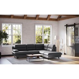 COTTA Ecksofa &raquo;Pike L-Form, B: 266 cm&laquo; optional Schlaffunktion & Bettkasten grau GEDECKTES RINDSLEDER B/H/T: 266cm x 90cm x 217cm, Leder PAMPAS, 