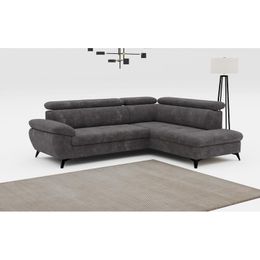 COTTA Ecksofa &raquo;Hudson L-Form, B: 256 cm&laquo; mit Kopfteilverstellung, optional Schlaffunktion & Bettkasten grau B/H/T: 256cm x 207cm, Struktur weich, 