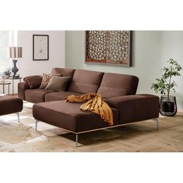 W.Schillig Ecksofa &raquo;run, Designsofa mit tollem Sitzkomfort, bequem, L-Form&laquo; mit elegantem Holzsockel, F&uuml;&szlig;e in Chrom gl&auml;nzend, Breite 319 cm braun 