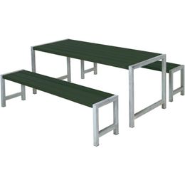 Plus Garten-Essgruppe &raquo;Plankengarnituren&laquo; 3 Stk. tlg. bestehend aus: Tisch und 2 B&auml;nke gr&uuml;n B/H/T: 185cm x 73cm x 186cm