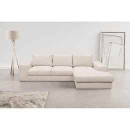 WERK2 Ecksofa &raquo;Rozzana 280 x 190 cm modern und bequem&laquo; Pl&uuml;sch, L-Form, XXL beige 100% Polyester B/H/T: 280cm x 86cm x 190cm, Pl&uuml;sch, Ottomane rechts