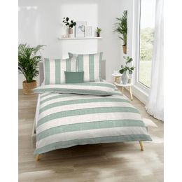 Kaeppel Bettw&auml;sche &raquo;College&laquo; 2 Stk. Mit breiten Streifen gr&uuml;n Mako-Satin, Obermaterial: 100% Baumwolle B/L: 155cm x 220cm, 1 Stk., 1 Stk., Mako-Satin, B/L: 