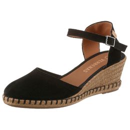 VERBENAS Damen VERBENAS Slingpumps Keilsandalette, Sommerschuh, Urlaubsschuh mit Bastbesatz schwarz 41