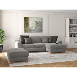 Sit & More sit&more Ecksofa &raquo;Dundee L-Form&laquo; mit Federkern und Massivholzf&uuml;&szlig;en, wahlweise mit Kopfteilverstellung grau B/H/T: 264cm x 86cm x 175cm, Struktur, 