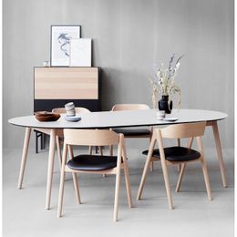 Esstisch &raquo;Meza Designtisch mit Auszugsfunktion und 2 Einlegeplatten&laquo; &Oslash;135(231) cm, runde Tischplatte aus MDF/Laminat, Massivholzgestell wei&szlig; 