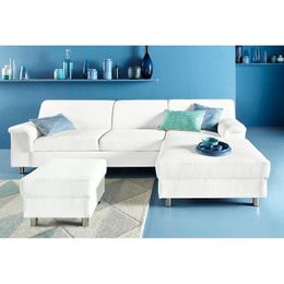 DOMO collection Ecksofa &raquo;Jamie, modern und elegant, Fu&szlig;h&ouml;he 9cm, L-Form,&laquo; wahlweise mit Bettfunktion wei&szlig; B/H/T: 251cm x 72cm x 80cm, Luxus-Kunstleder