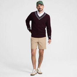 LANDS' END Drifter Zopfmusterpullover mit V-Ausschnitt, Herren, size: regular, Rot, Baumwolle, by Lands' End