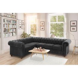 Home Affaire Chesterfield-Sofa &raquo;Duc Ecksofa L-Form&laquo; hochwertige Knopfheftung im R&uuml;cken, Samtoptik mit changierender Optik grau Samtoptik (100% 