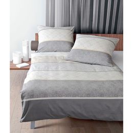Janine Bettw&auml;sche &raquo;Warnem&uuml;nde&laquo; 2 Stk. mit Ornamenten und Streifen, Bettw&auml;sche in verschiedenen Qualit&auml;ten beige Mako-Satin, Obermaterial: 100% Baumwolle B/L: