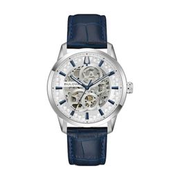 Bulova Herren Automatikuhr &raquo;Sutton&laquo; Armbanduhr, Herrenuhr, Mechanische Uhr, Lederarmband, analog blau Einheitsgr&ouml;&szlig;e