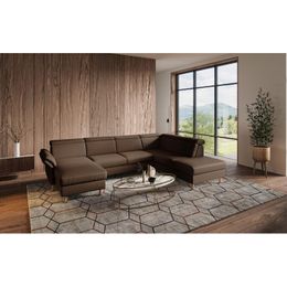 Home Affaire Wohnlandschaft &raquo;Calypso U-Form&laquo; wahlweise mit motorischer Relaxfunktion braun 100%Polyester B/H/T: 334cm x 85cm x 227cm, Luxus-Microfaser