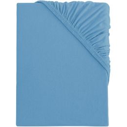 s.Oliver Spannbettlaken &raquo;TABEA, 100% Baumwolle, 145 g/m&sup2;&laquo; Bettlaken f&uuml;r Matratzen bis 25 cm H&ouml;he, perfekter Sitz, b&uuml;gelfrei blau Jersey, Obermaterial: