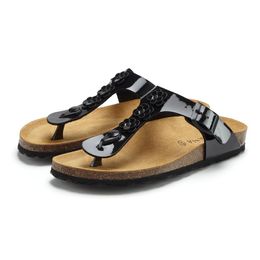Lascana Damen Lascana Zehentrenner &raquo;Sandale, Pantolette, offener Schuh, Sommerschuh,&laquo; mit komfortablem Korkfu&szlig;bett schwarz 36