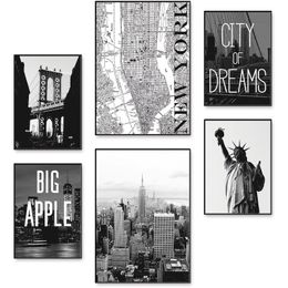Artland Poster &raquo;Wahrzeichen von New York&laquo; Amerika 6 Stk. tlg. Bilder Set, 6tlg. 4xDIN A4 / 2xDIN A3, ohne Rahmen schwarz B/H/T: 42cm x 29,7cm, Poster Amerika 