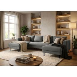 Trendmanufaktur Wohnlandschaft &raquo;Amazing II, wahlw. mit Schlaffunktion & Bettkasten, Fu&szlig; schwarz&laquo; Sofa in U-Form, in Cord, Struktur LEO o. Struktur 