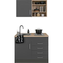 KOCHSTATION Pantryk&uuml;che &raquo;KS-Mali&laquo; Breite 100 cm, wahlweise mit E-Ger&auml;ten grau B/H/T: 100cm x 200cm x 60cm,mit E-Ger&auml;ten-Kochmulde