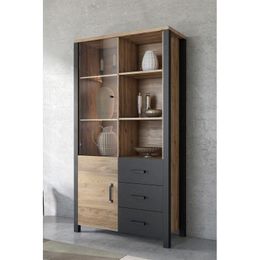 Home Affaire Vitrine &raquo;Olin&laquo; schwarz Dekorfolie, FSC -zertifizierter Holzwerkstoff Appenzeller Fichte, B/H/T: 101cm x 191cm x 43cm, Schubladen: 3 Stk. 