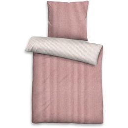 Biberna Wendebettw&auml;sche &raquo;Tillmann&laquo; 2 Stk. kuschelig warm im Winter, gestreifte Bettw&auml;sche mit Wendeoptik rosa Flanell, Obermaterial: 100% Baumwolle B/L: 135cm