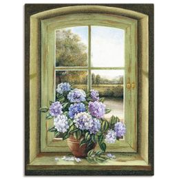 Artland Wandbild &raquo;Hortensien am Fenster&laquo; Arrangements 1 Stk. tlg. als Alubild, Leinwandbild, Poster in verschied. Gr&ouml;&szlig;en gr&uuml;n B/H/T: 45cm x 60cm, Leinwandbild
