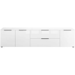 Lowboard &raquo;mit Chrom oder Schwarz matten Metallgriffen&laquo; mit Glasfronten, melaminbeschichtete Oberfl&auml;che, Made in Germany wei&szlig; Glas, Holzwerkstoff, 