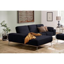 W.Schillig Ecksofa &raquo;run, Designsofa mit tollem Sitzkomfort, L-Form&laquo; mit elegantem Holzsockel, F&uuml;&szlig;e in Chrom gl&auml;nzend, Breite 279 cm blau Longlife Xtra