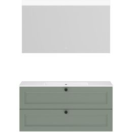 Nobilia Badm&ouml;bel-Set &raquo;Cascada&laquo; Set, mit Waschbecken, inkl. beleuchtetem Spiegel mit Touch-Sensor, 2 Stk. tlg. gr&uuml;n B/H/T: 121cmcm x 169cmcm x 48,7cmcm